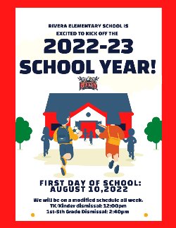 FIRST DAY OF SCHOOL- Modified Day | Rivera Elementary School
